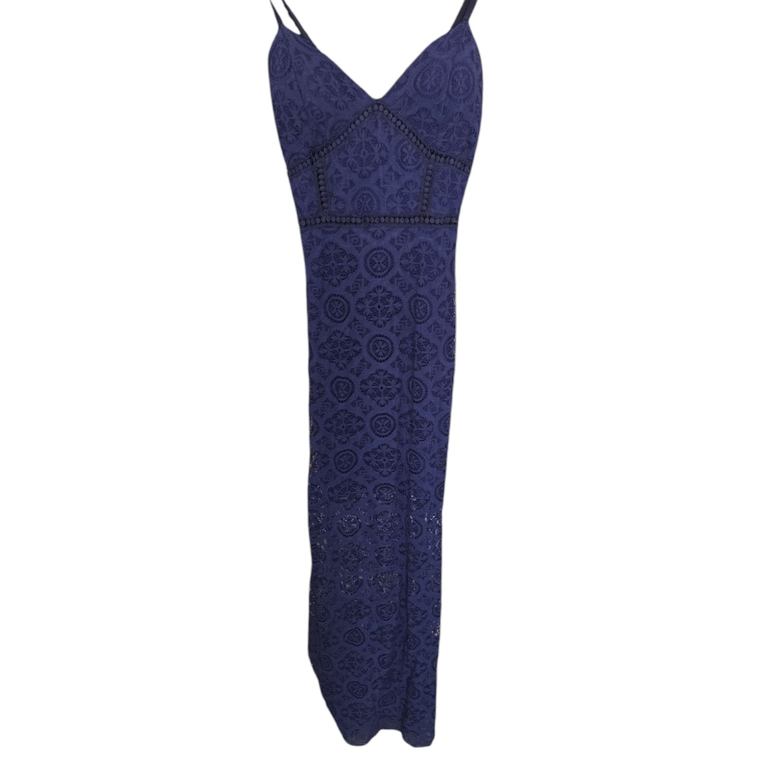 Navy Blue Boho lace Spaghetti Strap Sweetheart Neckline Maxi w/see ...