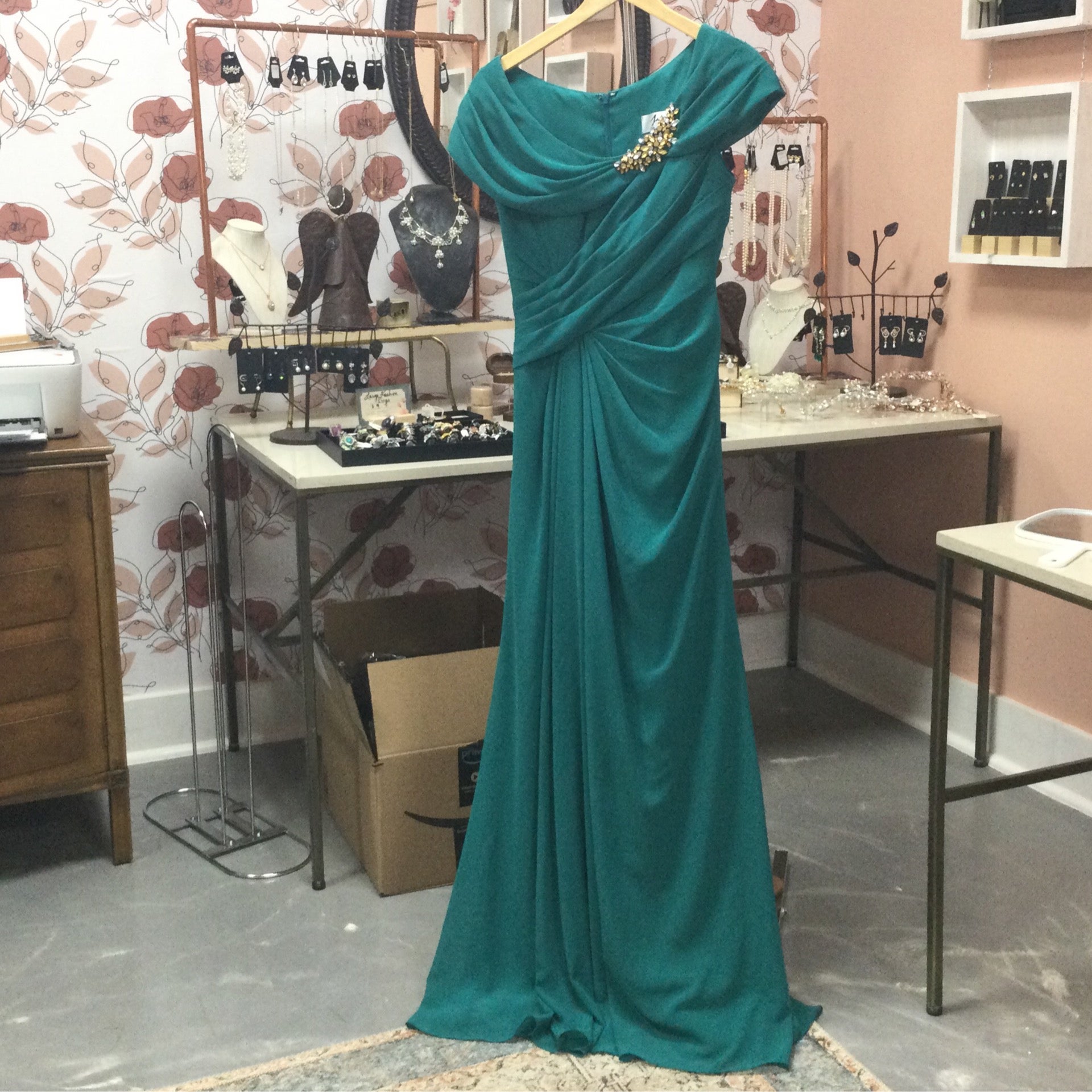 Jade Cap Sleeve Yellow Rhinestone Embellishment Side Rouching Chiffon ...