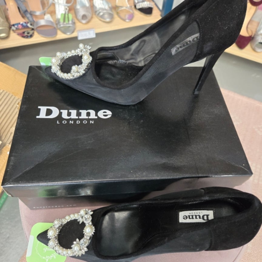 Black w/white Pearls and Rhinestones Sheer Point Toe Heel by Dune ...