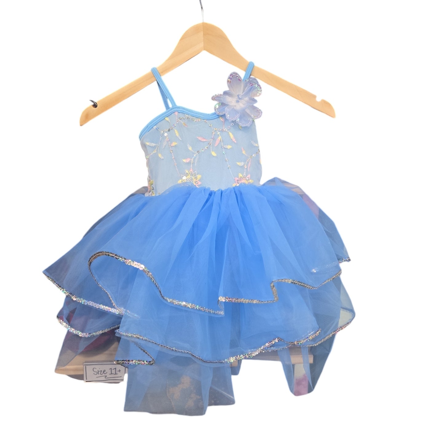 Light Blue Leotard Tutu With Floral Embroidery And Silver Sequin Trim ...